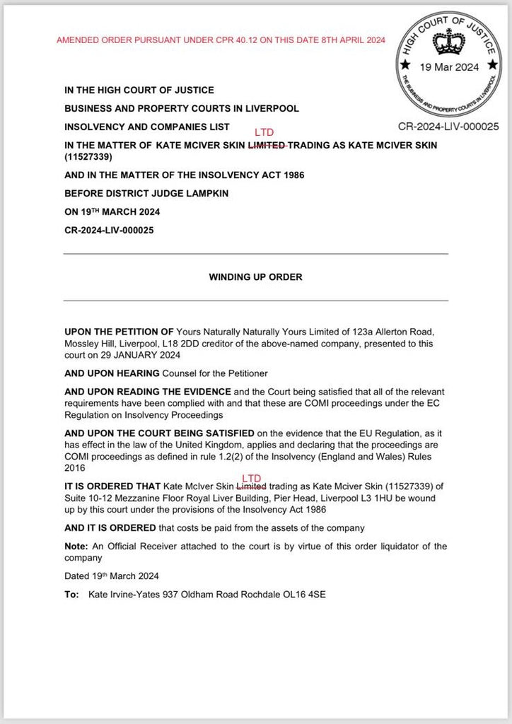 Winding Up Order Granted – YNNY Limited